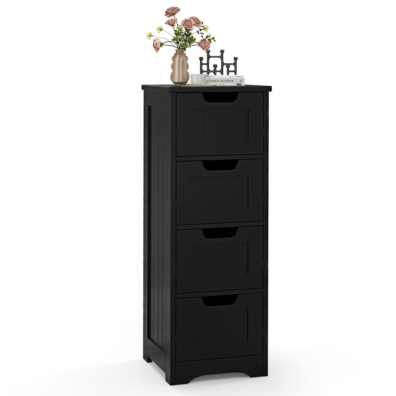 Floor Storage Cabinet Freestanding Bathroom Cabinet with 4 Drawers-Bla ...
