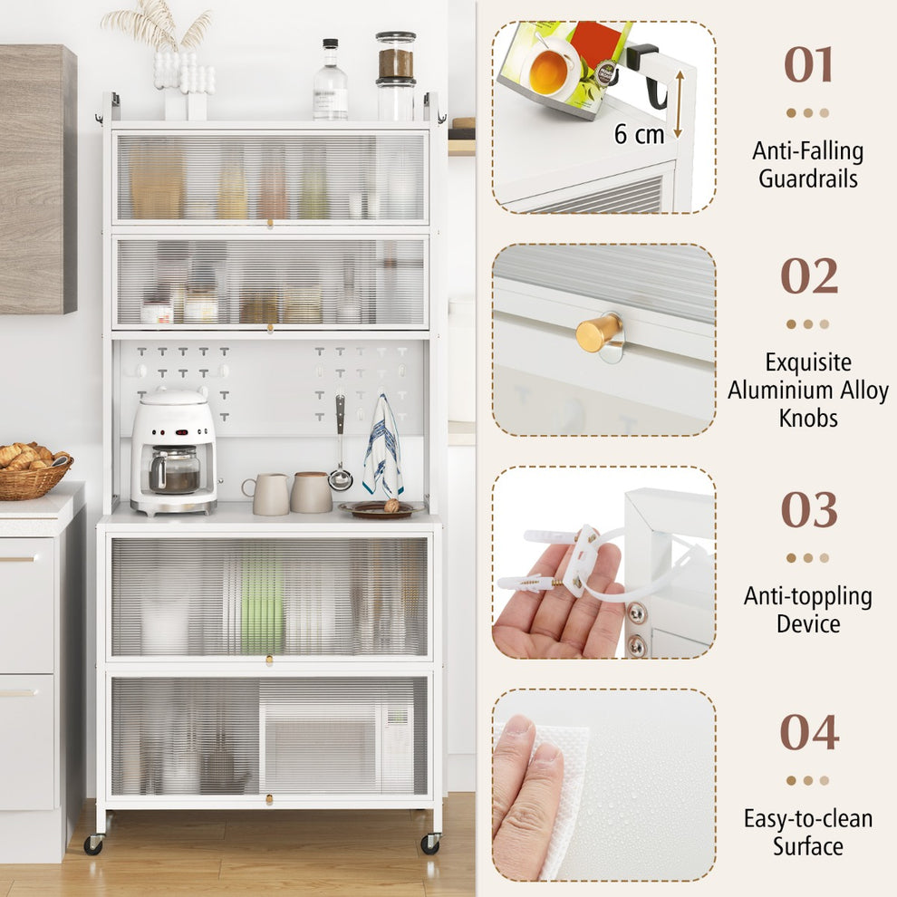 6-Tier Kitchen Pantry Cabinet Buffet Cabinet with Hutch-White ...