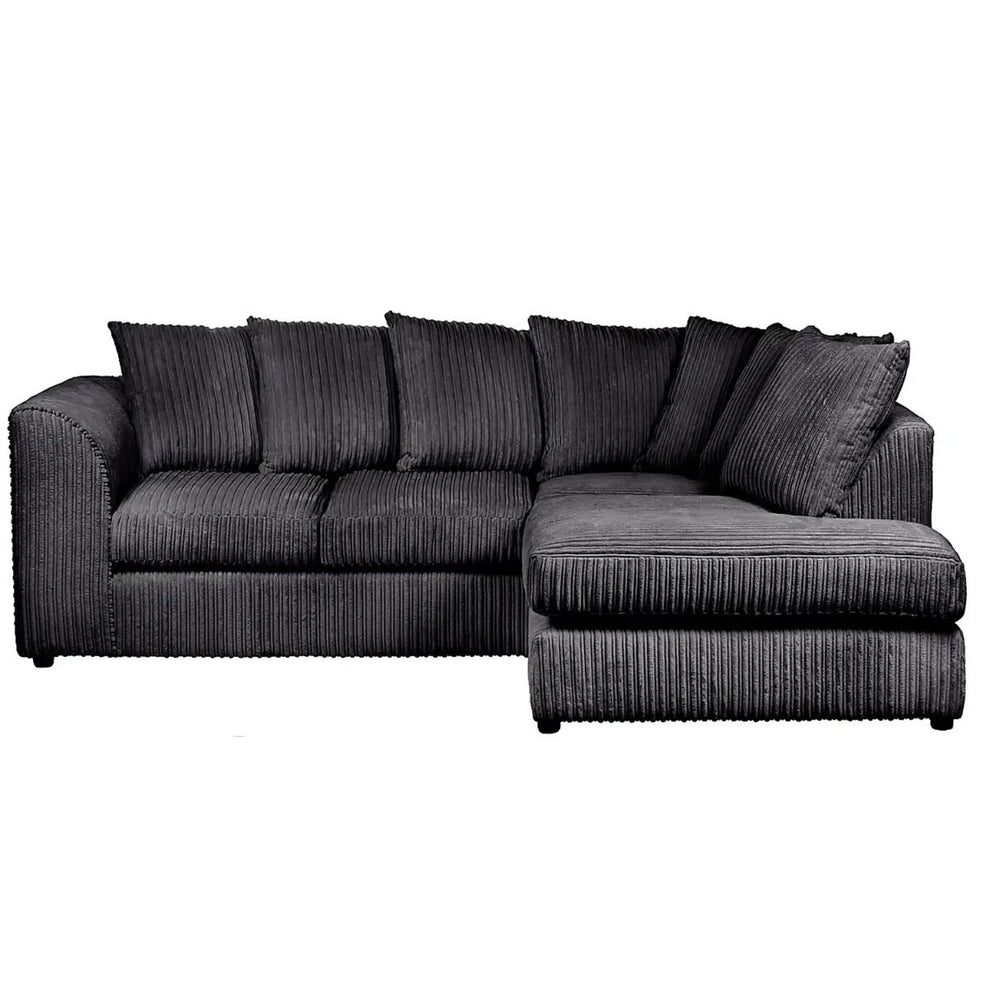 Blake Jumbo Cord Black Corner Sofa - Right and Left Arm – Furniture Wave